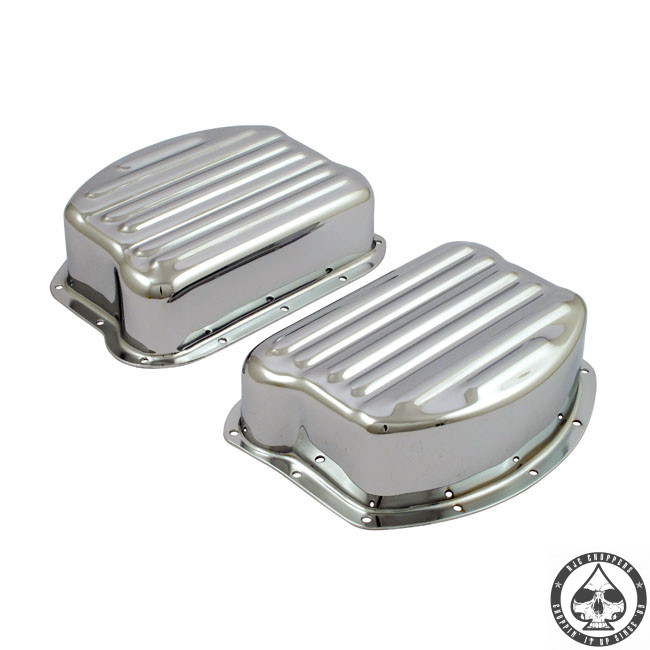 Ribbed Panhead Rocker Box cover set, Chrome ( Paughco ) - RJC Choppers